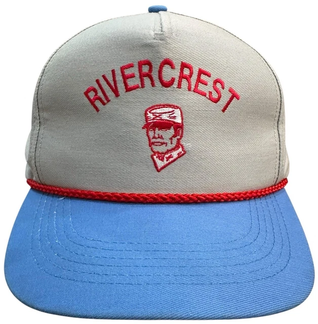 VINTAGE RIVERCREST REBELS Hat Cherokee Cap Co. USA Gray Blue Red Rope ...