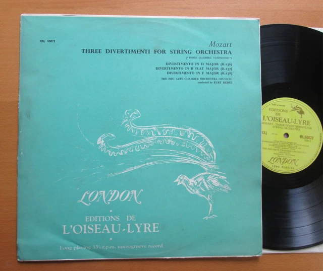 OL 50072 MOZART Three Divertimenti Kurt Redel Pro Arte EXCELLENT L ...