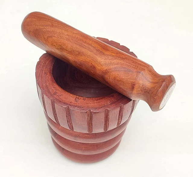 INDIEN TRADITIONNEL EN Bois Mortier Et Pilon Set Pour Épices Broyeur 10 ...