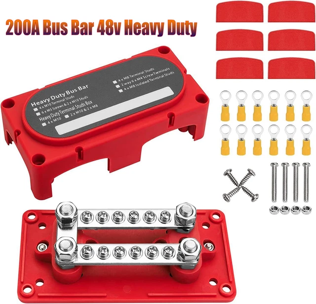 12 POINT BUSBAR Bus Bar Power Distribution Block 4 x M8 Screws 12V 48V DC Red £15.99 - PicClick UK