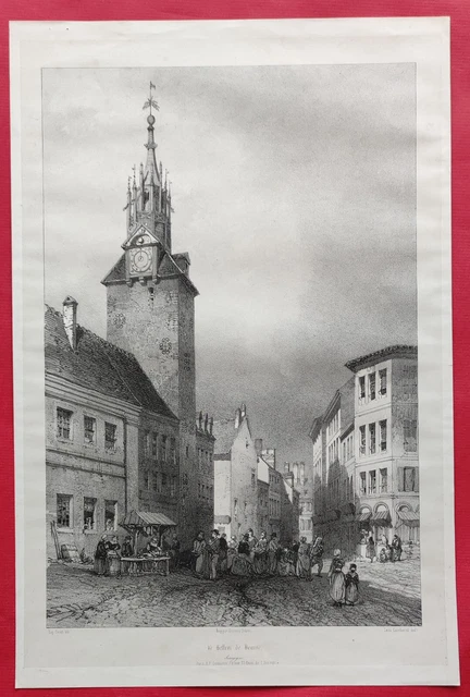 LITHOGRAPHIE LE BEFFROI DE BEAUNE par Eugéne CICERI d'après Léon ...