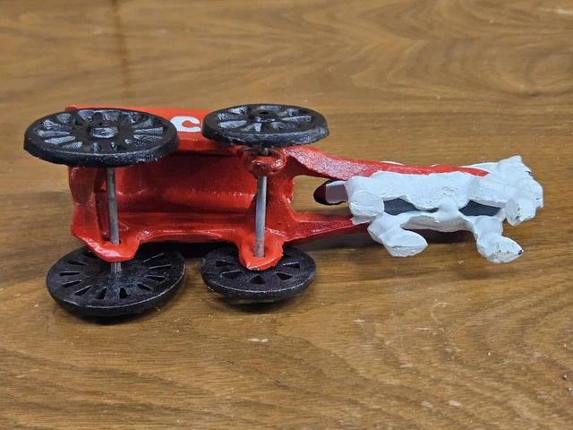 VINTAGE CAST IRON Horse Drawn ICE Wagon Carriage Original 7.5" Moving ...