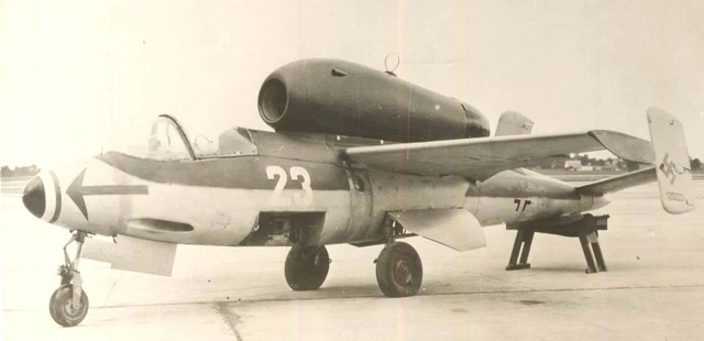 EXTREMELY RARE PHOTOGRAPH OF A CAPTURED HEINKEL He 162 VOLKSJAGER ...