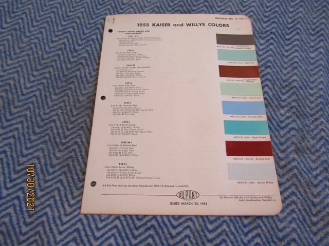 1955 KAISER AND Willy Color Chips Chart EUR 9,19 - PicClick DE