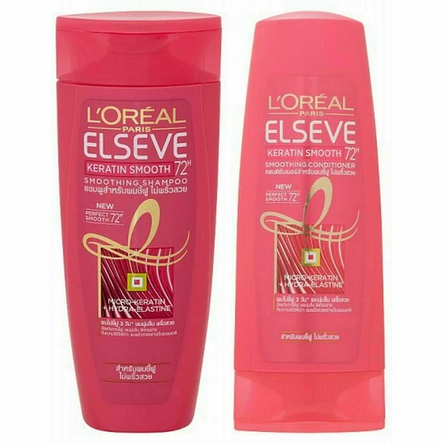 L'ORÉAL ELSEVE KERATIN Smooth 72H Perfecting Shampoo Conditioner Style ...