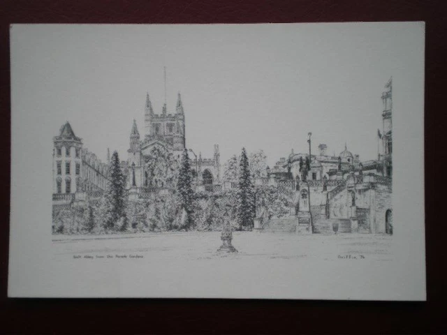 POSTCARD SOMERSET BATH Abbey From The Parade Gardens - Pencil Sketch £1 ...