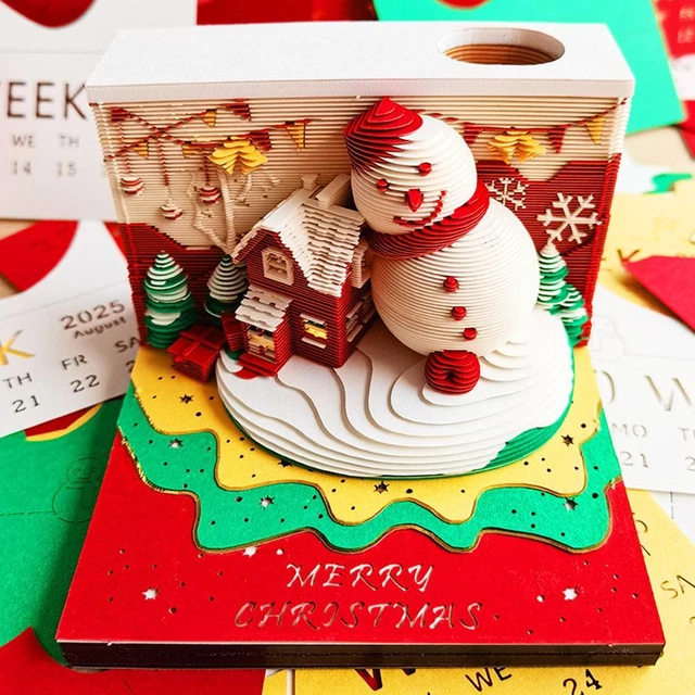 3D NOTEPAD WITH Week Calendar 2025 Christmas Snowman Memo Pad Sticky ...