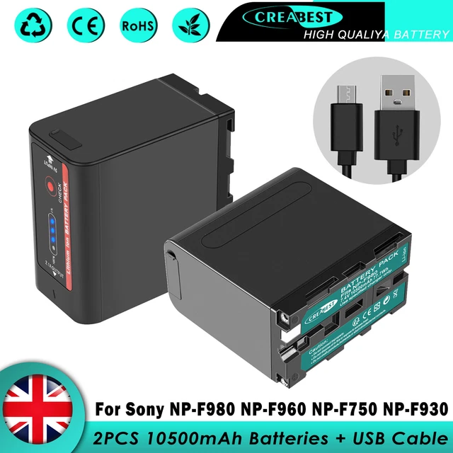 2× 10500MAH NP-F980 Battery For Sony NP-F970 NP-F960 NP-F750 F930 550 ...