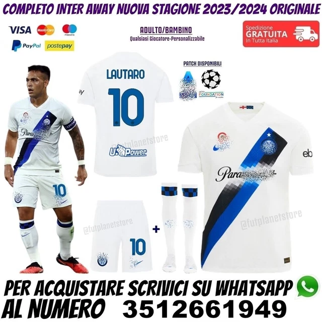 MAGLIA LAUTARO MARTINEZ Inter Trasferta 2023 2024 Away Seconda Bianca ...