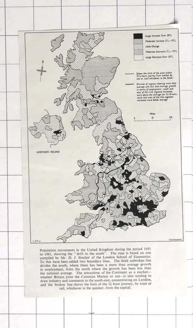 1963 MAP DIAGRAM Showing Population Movement Drift To The South, Decade ...
