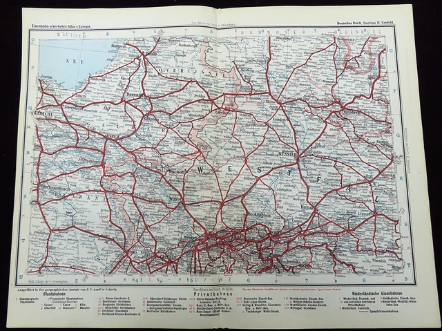 RAILWAY MAP OF Germany Munster Westphalia German Rail Plan Antique ...