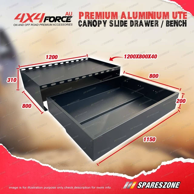 4X4FORCE PREMIUM ALUMINIUM 1200mm Wide Ute Canopy Slide Drawer / Bench ...