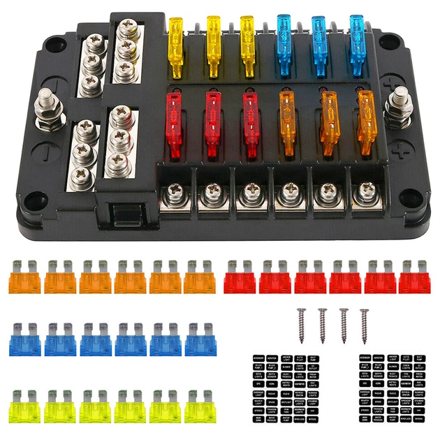 FUSE BOX WITH Negative Bus Blade Fuses Holder Block 12Way LED for Car ...