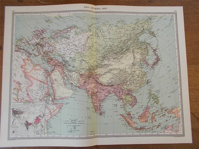 ANTIQUE C1904 COLOUR map of ASIA General Map HARMSWORTH ATLAS £18.14 ...