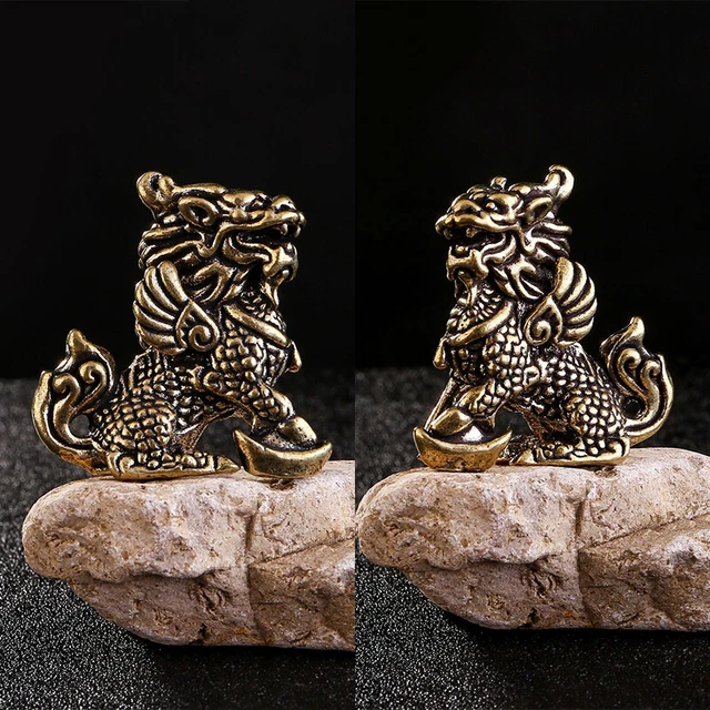 ANTIQUE BRONZE CHINESE Mythical Beast Qi Lin Statue 1 Pair Copper ...