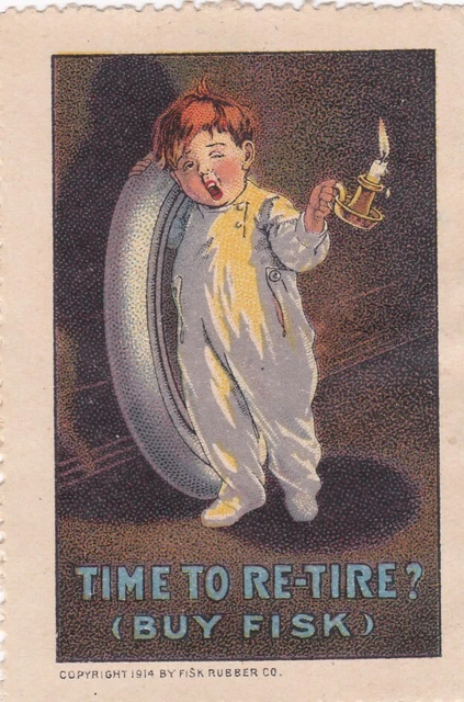 ANCIENNE GRANDE Vignette Timbre - Time To Re-Tire ? (Buy Fisk) EUR 3,50 ...