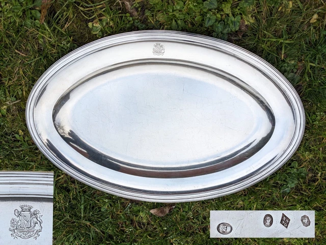 LOURD PLAT FIN XVIIIe armoiries de comte en argent massif 1er coq ...