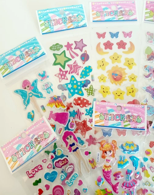 10 STICKERS SHEET 3D for Girls No Repetition Unicorn Mermaid Heart Star ...