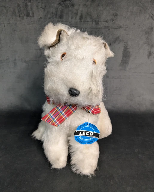 VINTAGE LECO ENGLAND Plush Terrier Scottie Dog Soft Toy with Tartan Bow ...