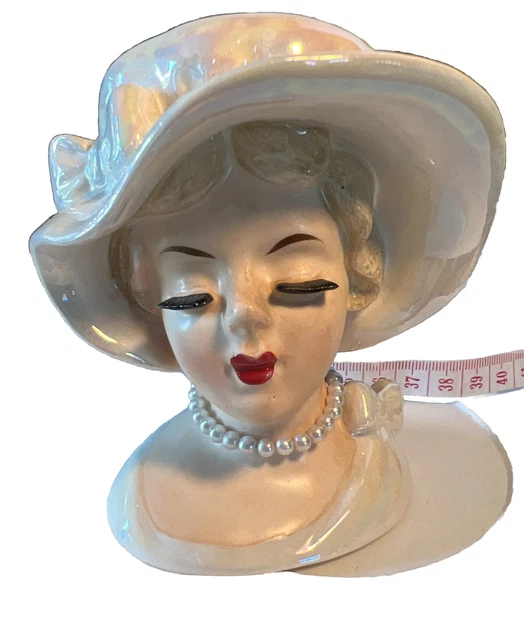 VINTAGE LEFTON SMALL 4”LADY HEAD VASE WITH FOIL STICKER! In Excellent ...