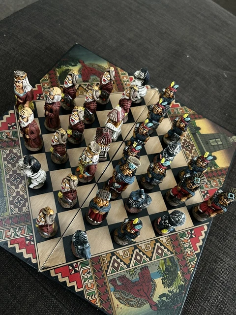 VINTAGE CHESS SET Native Americans Miniature Hand Painted Pieces. £29. ...