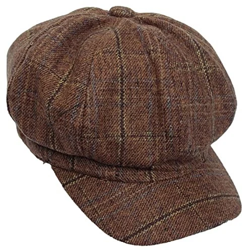 PLAID NEWSBOY HAT Striped Flat Ivy Visor Beret Cap for Women Tweed 8 ...
