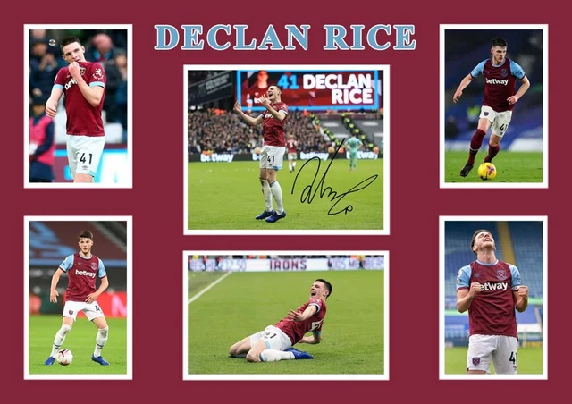 DECLAN RICE SIGNED A4 Autograph PHOTO Montage Signature Print WEST HAM ...