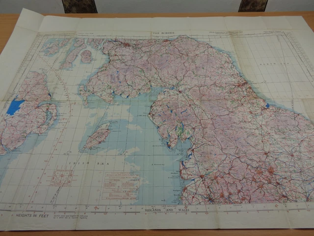 WW2 (1944) RAF "WAR" Map of "THE BORDER" (Edinburgh, Glasgow, Hull ...
