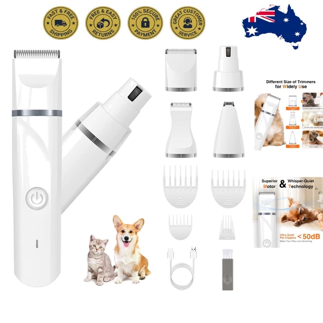 DOG CLIPPER DOG Grooming Kit with 4 Cutter Head and 4 Guide Combs, Cat ...