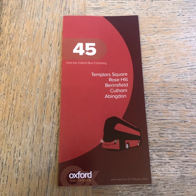 OXFORD BUS COMPANY: route 45 Cowley - Abingdon timetable leaflet Feb ...