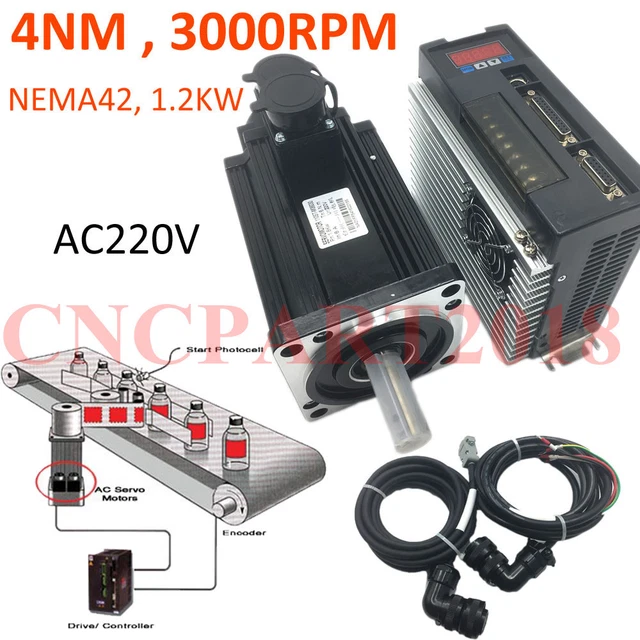 1.2KW CNC SERVO Motor 4Nm Nema42 220V AC Servo Driver 3000RPM + 3m Encoder Cable £389.49 ...