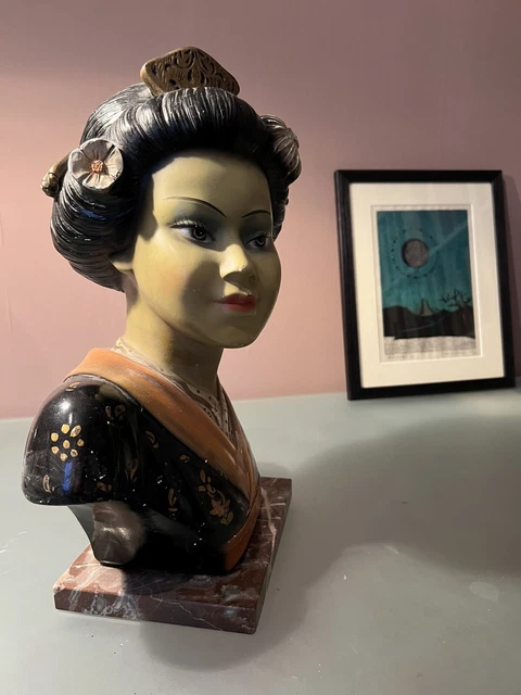 RARE 1940/1950S VINTAGE Art Deco Chalkware Japanese Geisha Girl Bust ...