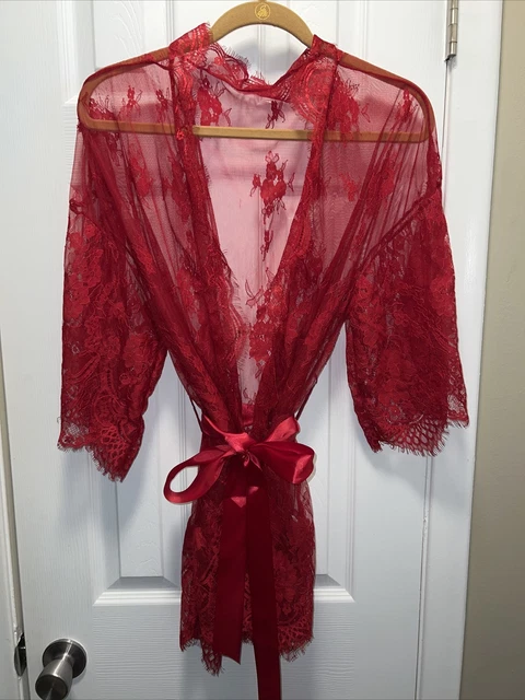 AVID LOVE TAMBOUR Lace Lingerie Sissy Robe Red Sheer Size XL With Satin ...