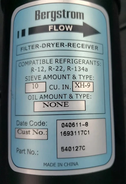 BERGSTROM FILTER DRYER-RECEIVER R12 R22 R134a International Truck P/N ...
