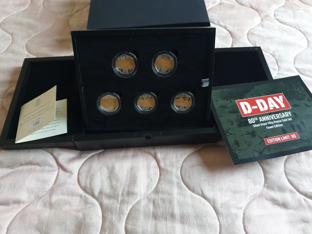 D-DAY 80TH ANNIVERSARY Silver Proof Fifty Pence Coin Set Flown Edition ...
