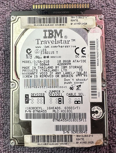 IBM 10GB TRAVELSTAR DJSA-210 PCB Laptop ATA IDE Hard Disk Drive 44pin ...