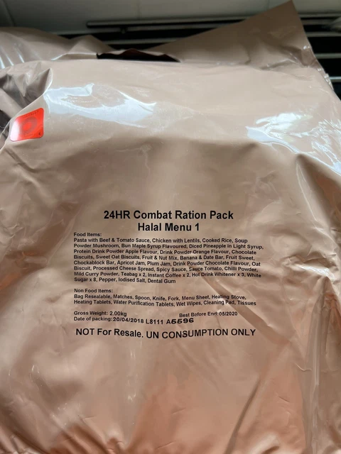 BRITISH ARMY HALAL 24 hour ration pack MRE camping BBE 2020 Box menu 1 ...