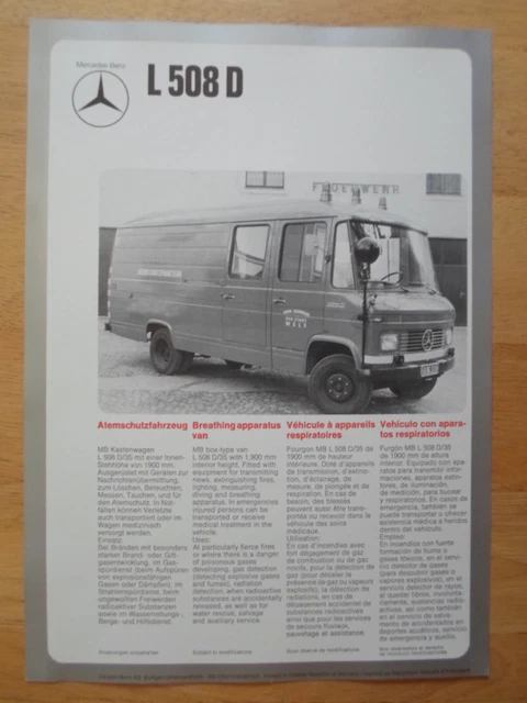 MERCEDES BENZ L508D Fire Fighting Van Vehicle 1974 Leaflet Brochure £5. ...