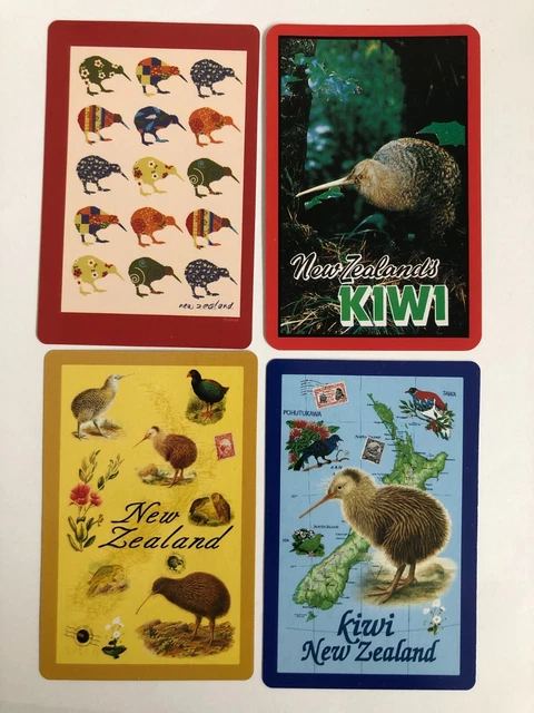 NEW ZEALAND MAP Kiwi Bird Native Flowers Tourist Art Swap Playing Cards ...
