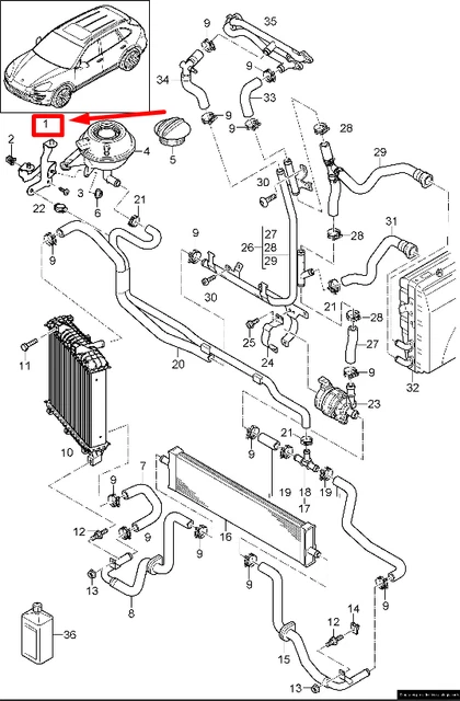 PORSCHE CAYENNE 92A Engine Coolant Reservoir Bracket 95810640500 NEW ...