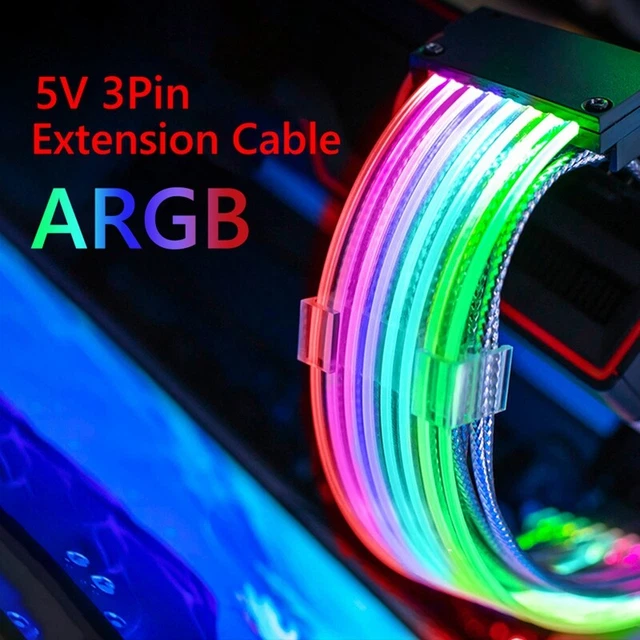 2X(BOÎTIER PC EXTENSION PSU Câble ARGB ATX PCI-E GPU Neon Color Line ARGB S7256 EUR 69,59 ...