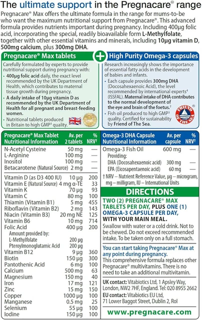 PREGNACARE MAX, MAXIMUM Support During Pregnancy, Vitabiotics £14.00 ...