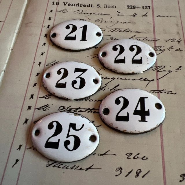 ANTIQUE ENAMEL PLATE/ENAMELED Numbers/Hotel Hardware 21 to 25 £30.80 ...