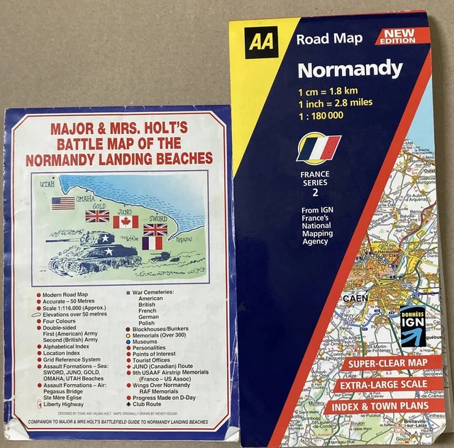 MAJOR & MRS Holt's Battle Map of Normandy D-Day Landing Beaches AA Road ...