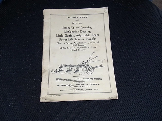 1945 MCCORMICK-DEERING POWER-LIFT Tractor Ploughs Manual & Parts List ...
