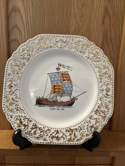 ENGLISH SAILING SHIP 1300 Plate Liverpool Road Pottery Vintage Stoke-on ...