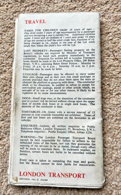 LONDON TRANSPORT CENTRAL Area Bus Map fold-out pocket guide/map 1947 £2 ...