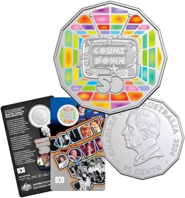 2024 COUNTDOWN 50C | 50th Anniversary Coloured Coin | Free Shipping $56 ...