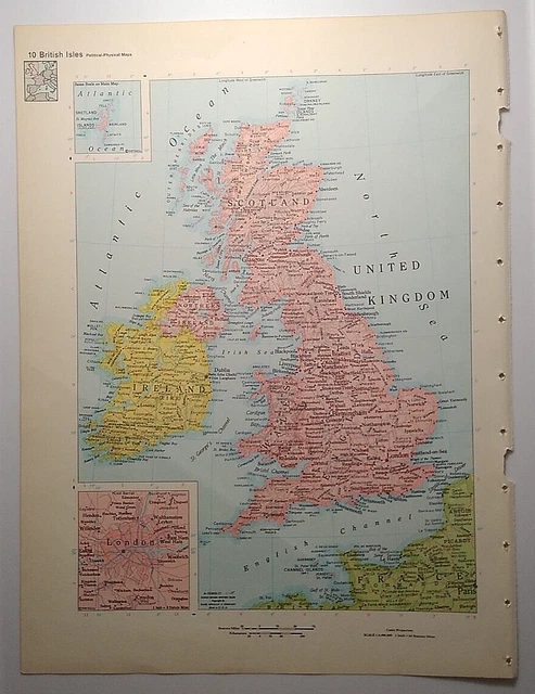VINTAGE UNITED KINGDOM Atlas Map Print 1964 Encyclopedia Britannica ...