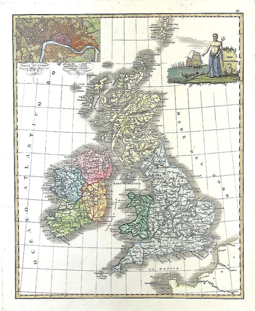BRITISH ISLES MAP Isole Britanniche with hand colour c1834 scarce map £ ...